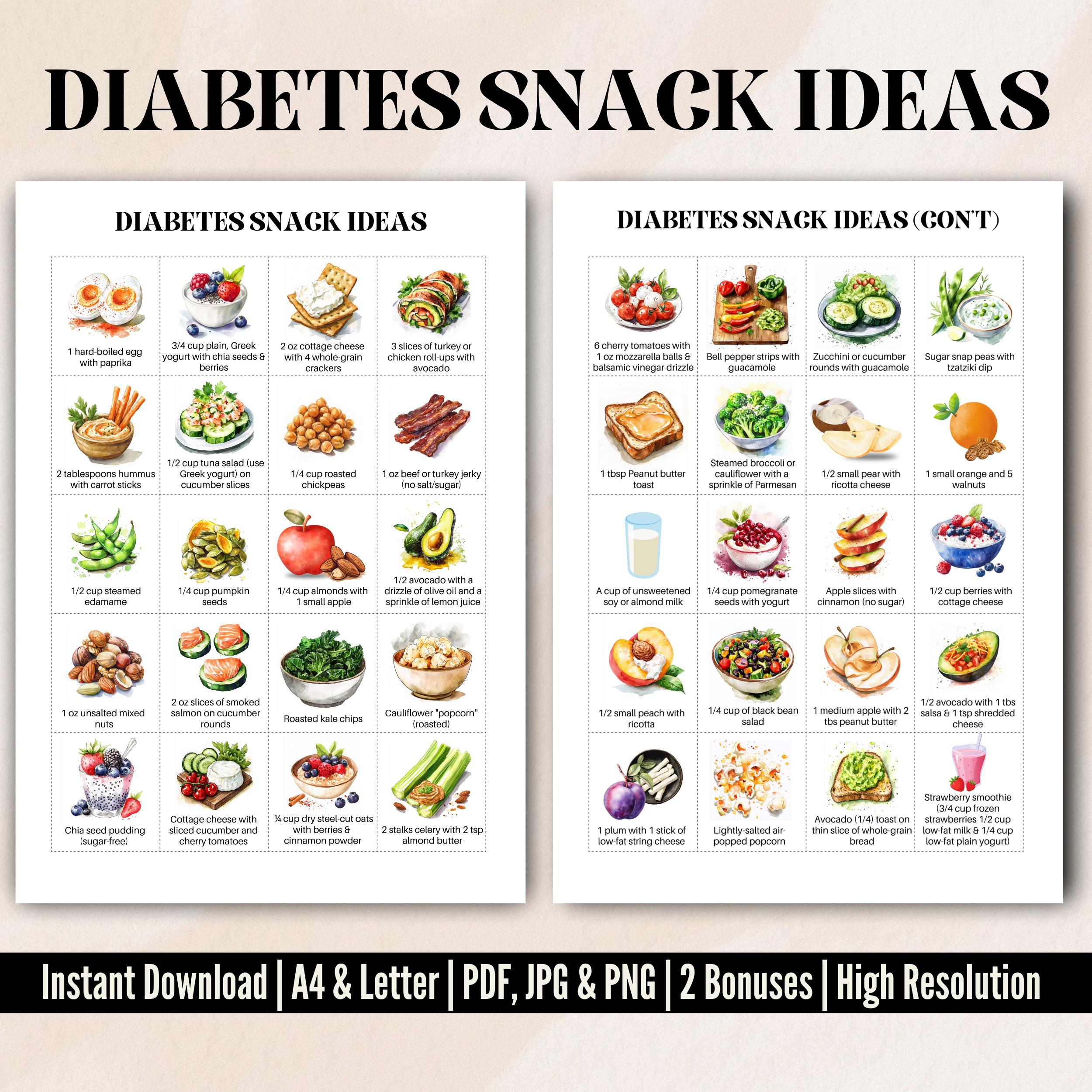 Diabetic Snacks List Digital Poster, Diabetic Friendly Snack Treats ...