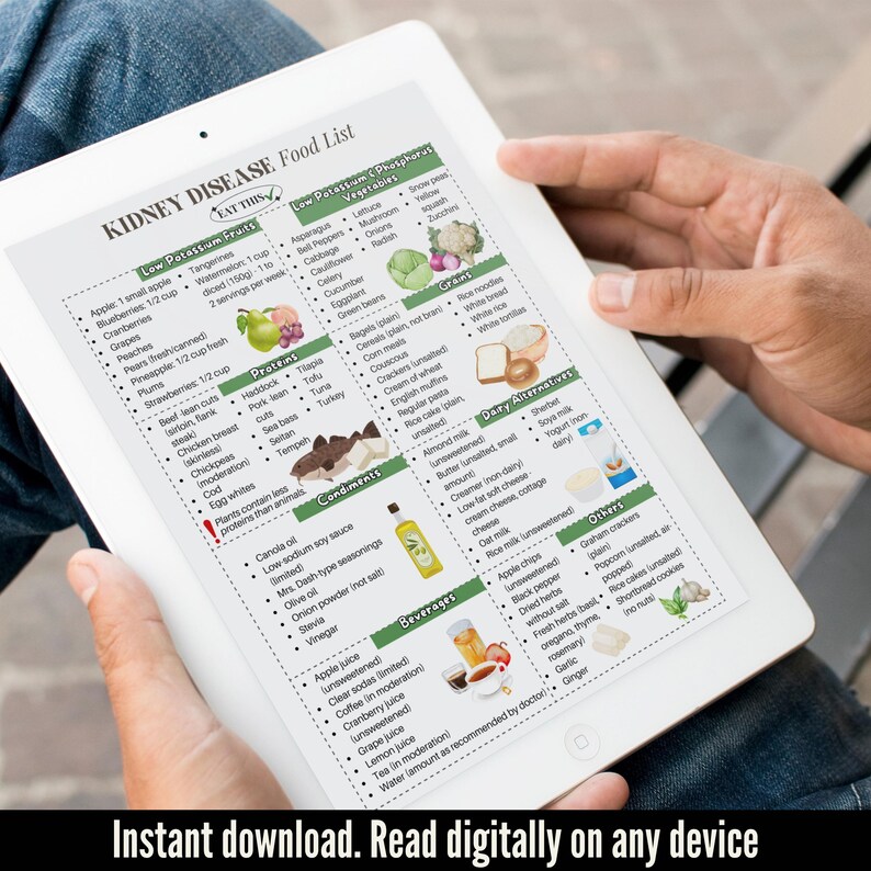 Kidney Friendly Food List Digital Poster, Stage 3 Kidney Foods to Avoid ...