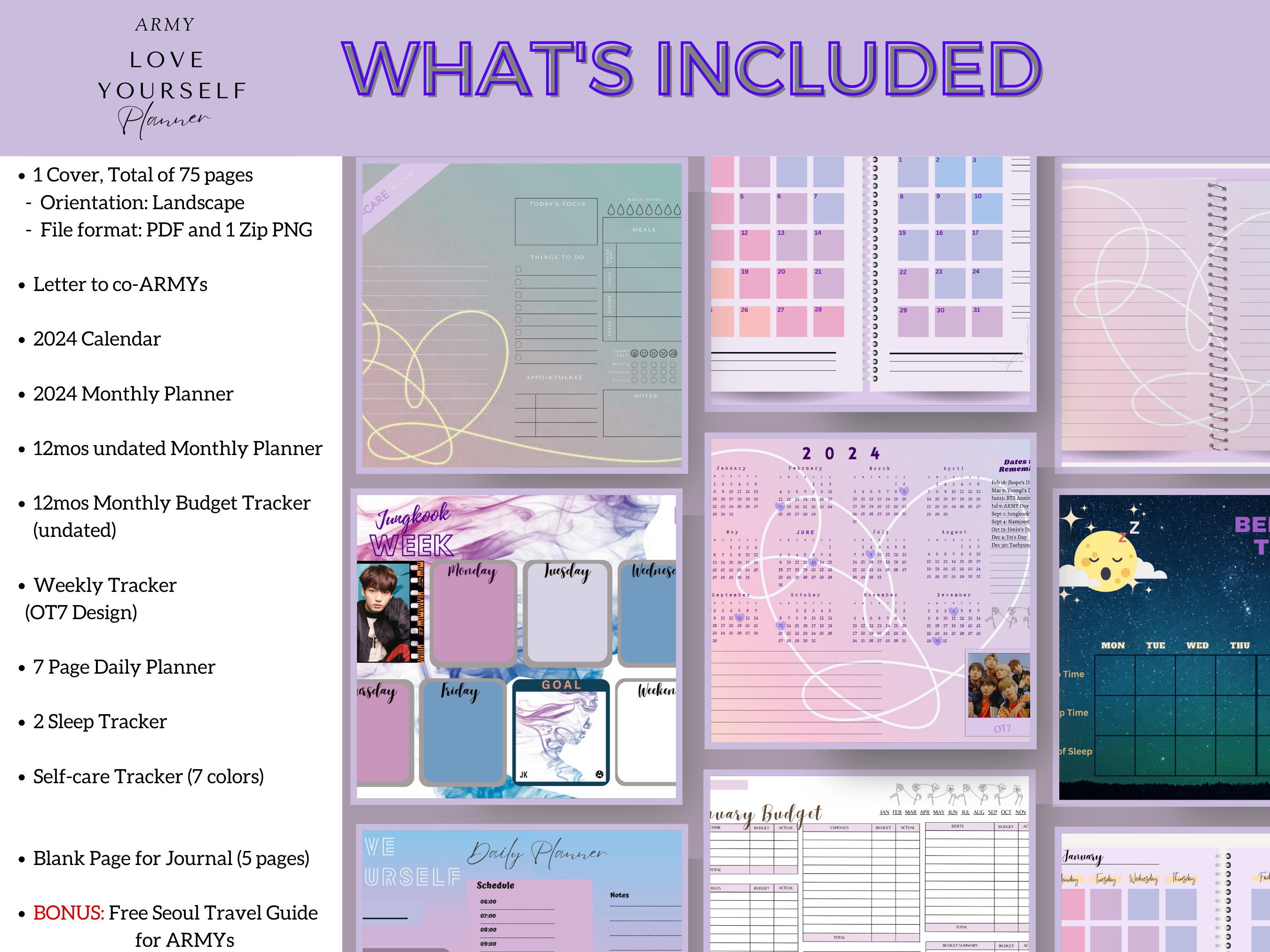 BTS 2024 Calendar/undated Digital Planner Purple | Digital Planner PDF ...