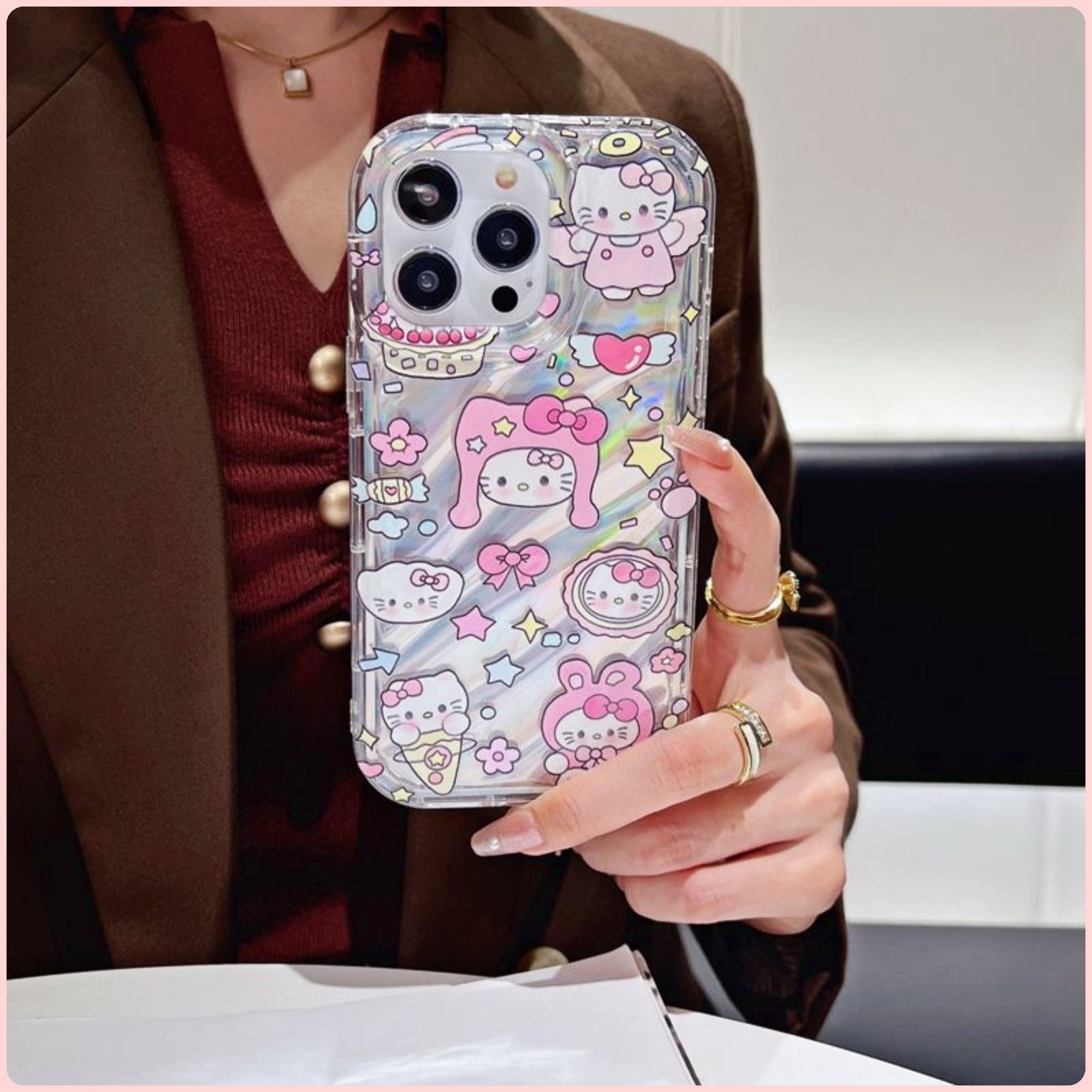 Kawaii Cute Cartoon Couple Baby Pink Cat Girl Heart Laser - Etsy