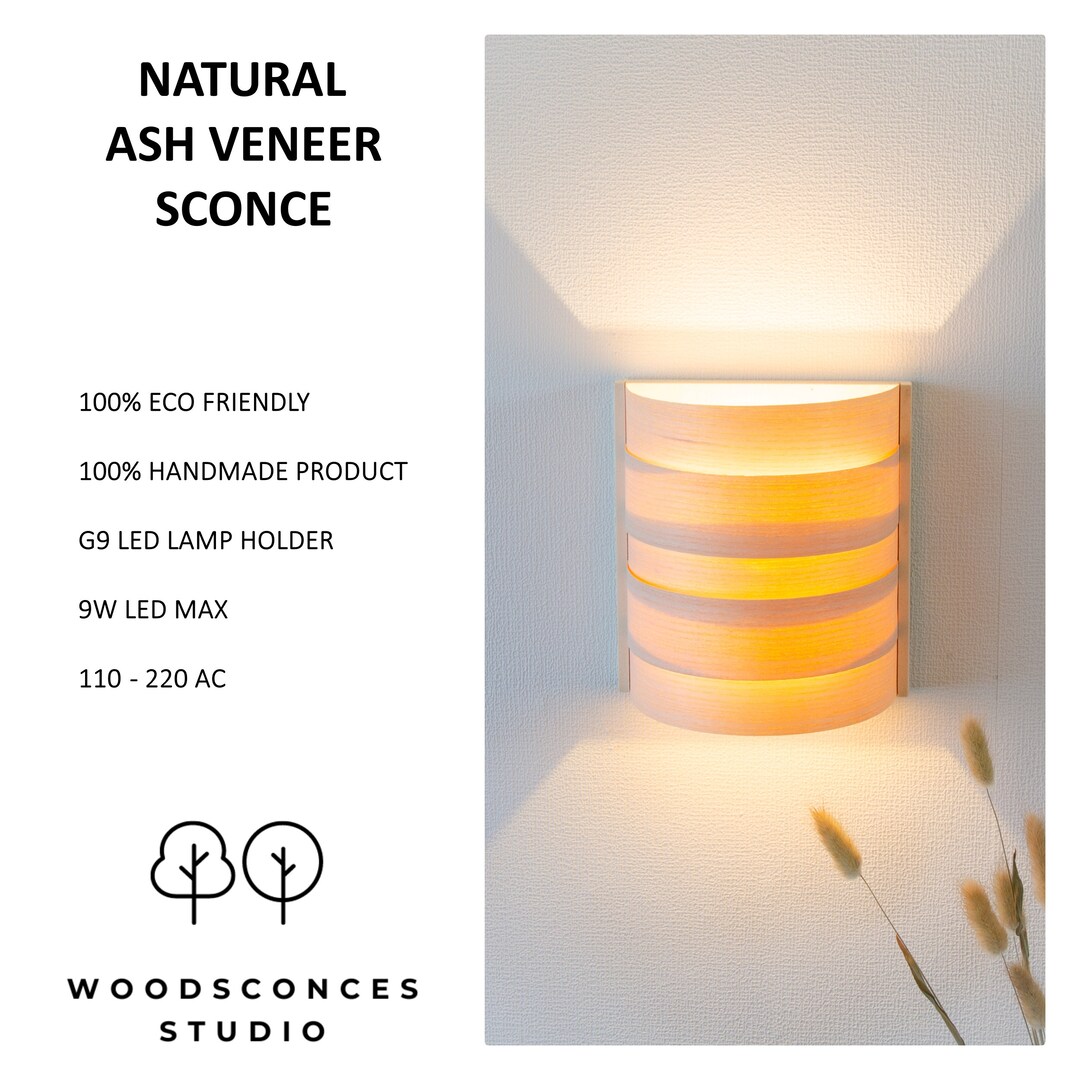 Wall Lamp - Ash Veneer Light Fixture - Wooden Wall Sconce - Wooden Wall ...