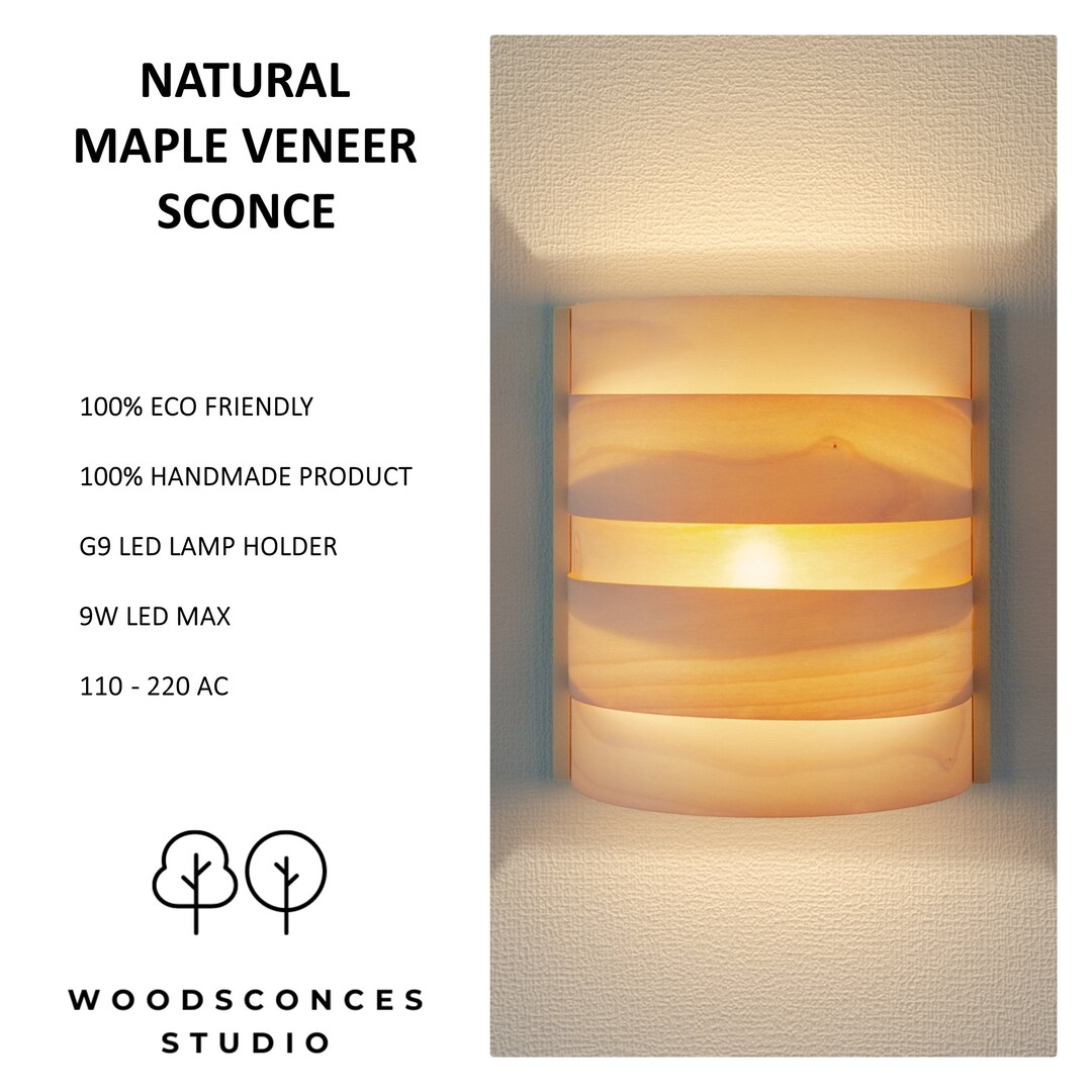 Indoor Led Wall Lamp - Natural Ambient Light - Wooden Wall Mounted ...