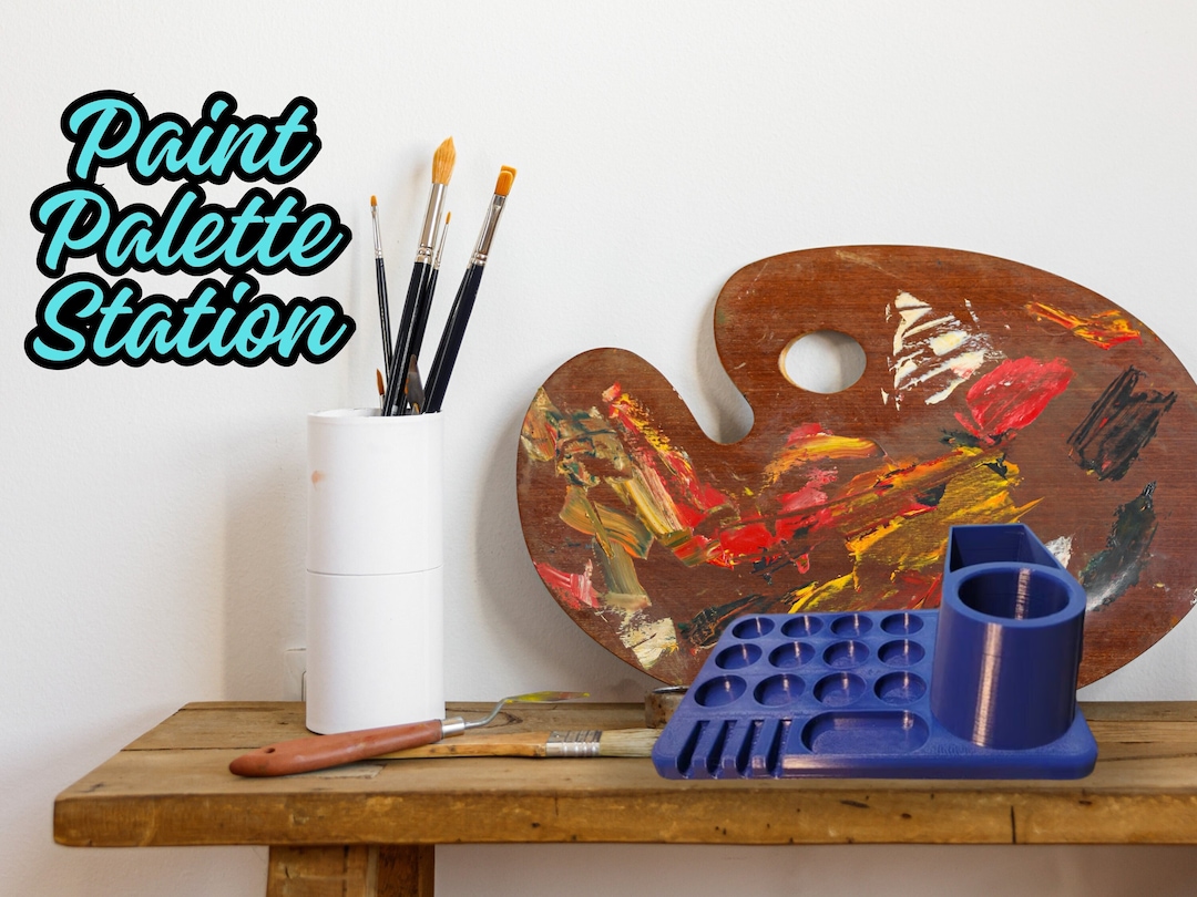 Custom 3D Printed Paint Palette Brush Holder Water Cup Brush Rinser ...