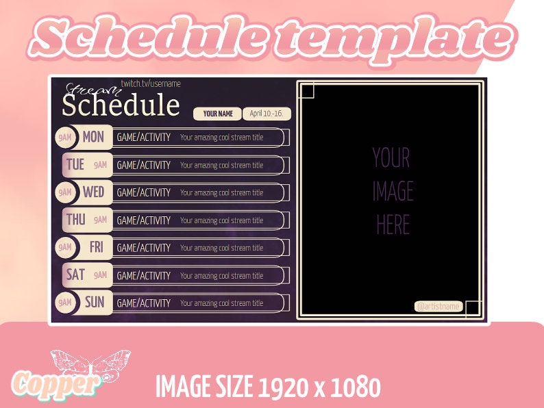 Vtuber Stream Schedule Graphic Template: Gold and Purple - Etsy