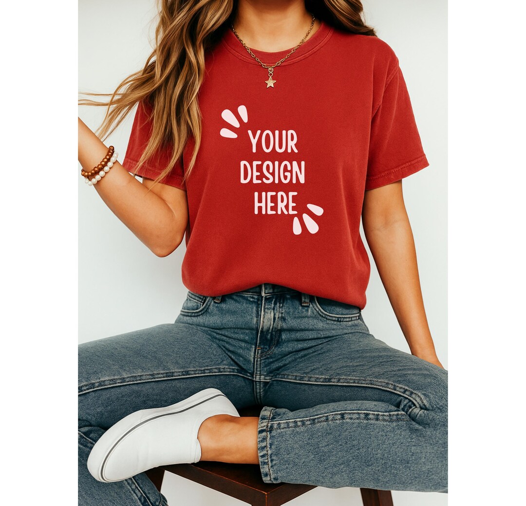 Red Comfort Colors T-shirt Mockup, High-resolution Realistic Mockup for ...