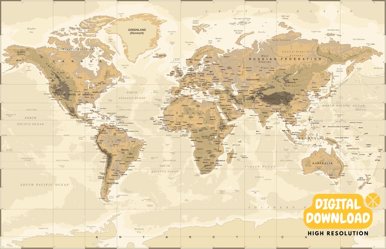 Detailed Vintage World Map, Digital Download, High Resolution, Edible ...