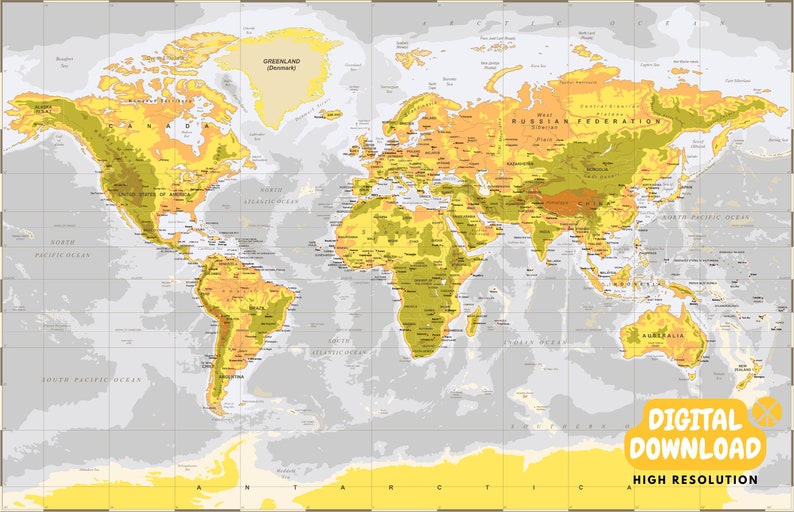 Detailed Vintage World Map, Digital Download, High Resolution, Edible ...