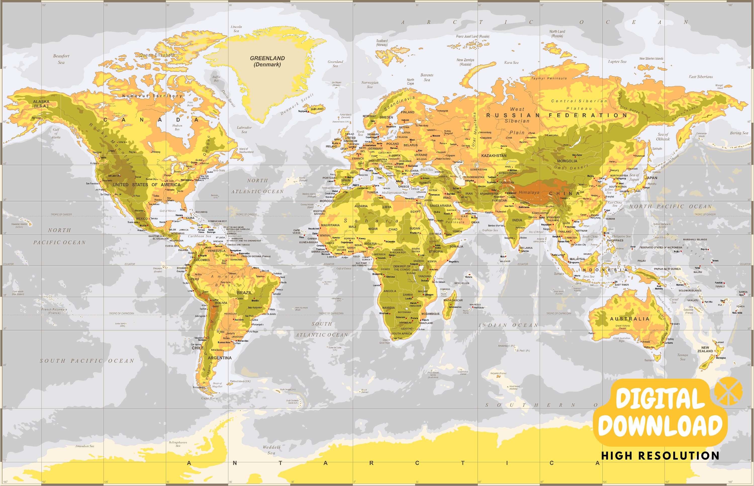 Detailed Vintage World Map, Digital Download, High Resolution, Edible ...