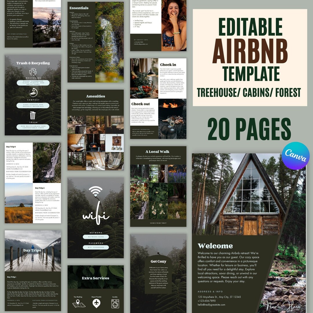 Wood Cabin Airbnb Welcome Book, Forest Airbnb Template, Airbnb ...
