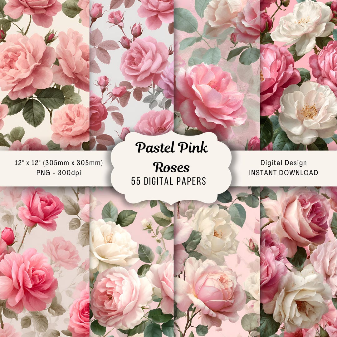 Pastel Pink Floral Digital Paper, Rose Watercolor Backgrounds (digital ...