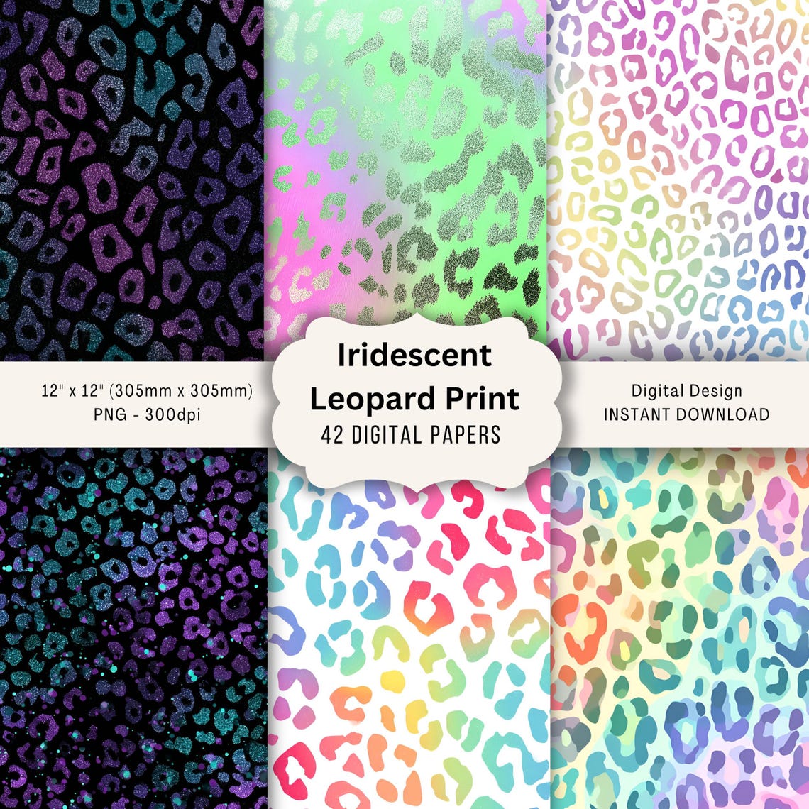 Iridescent Leopard Print Digital Paper - 42 PNG Files (digital Download ...