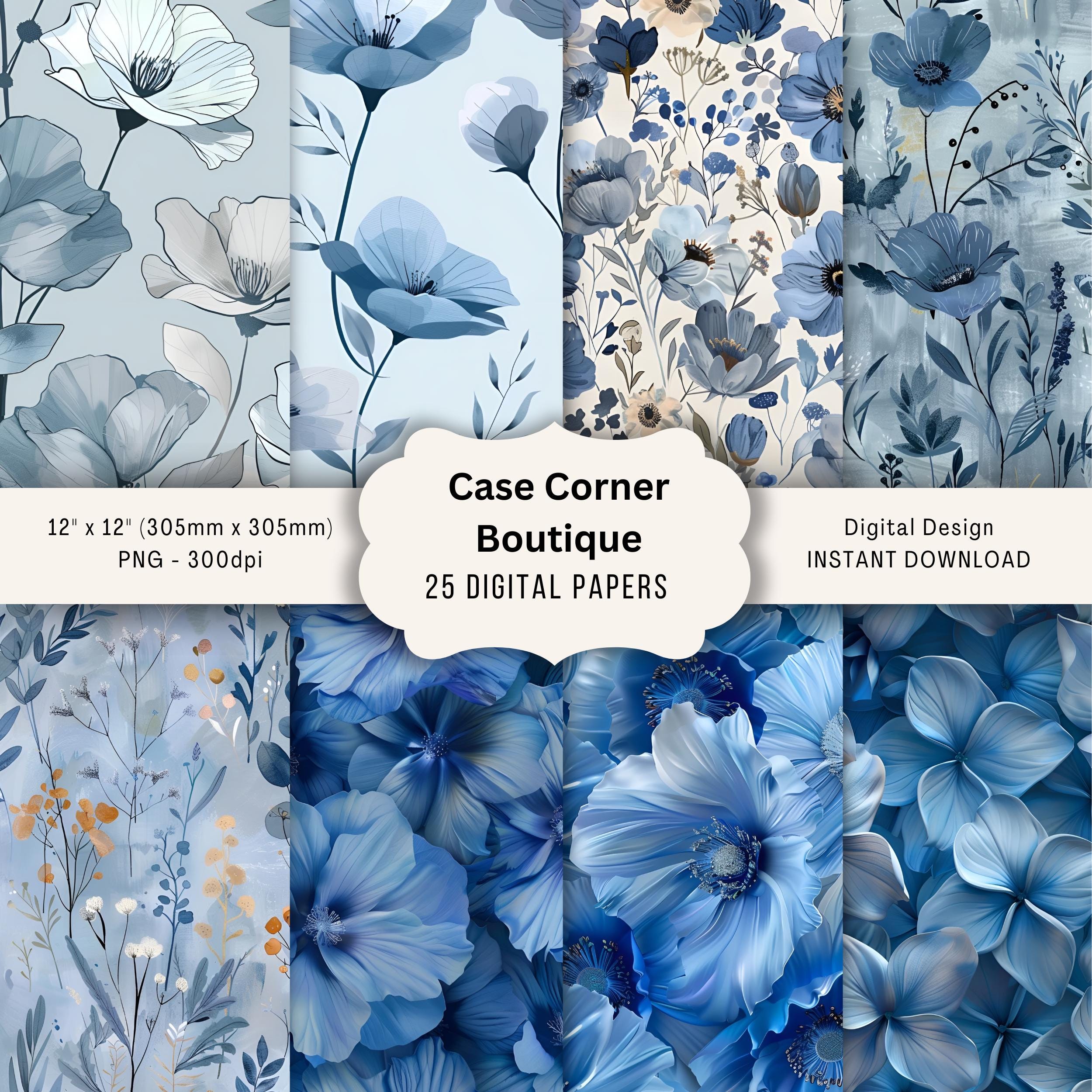 Blue Floral Digital Paper Pack, Scrapbook Backgrounds (digital Download ...