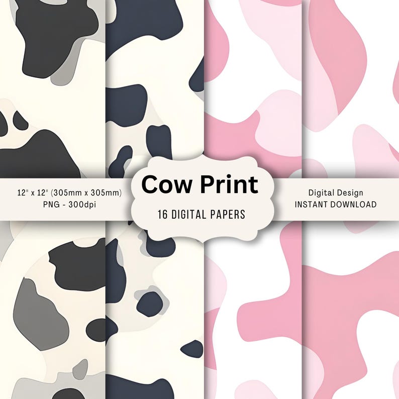 Cow Print Digital Paper – Cowhide Pattern for Western Theme, Farmhouse ...