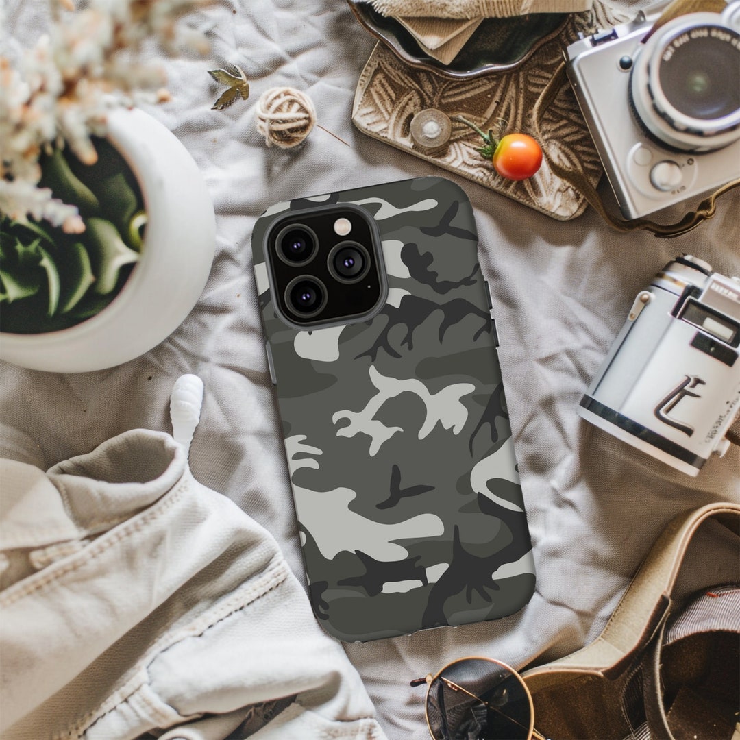 Gray Camo Themed Cool Phone Case Trendy Phone Case for iPhone 16 15 14 ...