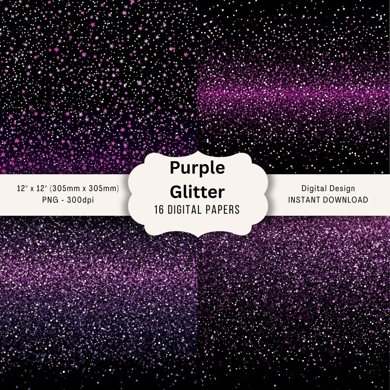 Purple Glitter Digital Paper Set – 16 PNG Textures (digital Download ...