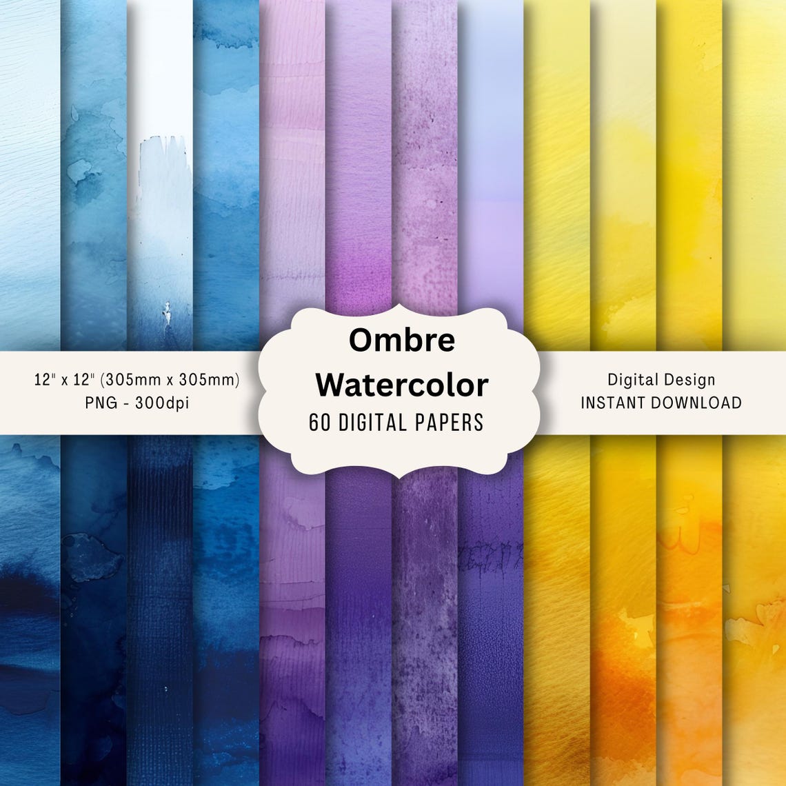 Watercolor Ombre Digital Paper – 60 Rainbow Backgrounds (digital ...