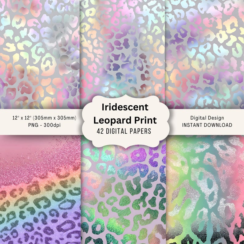 Iridescent Leopard Print Digital Paper – Rainbow Cheetah Skin ...