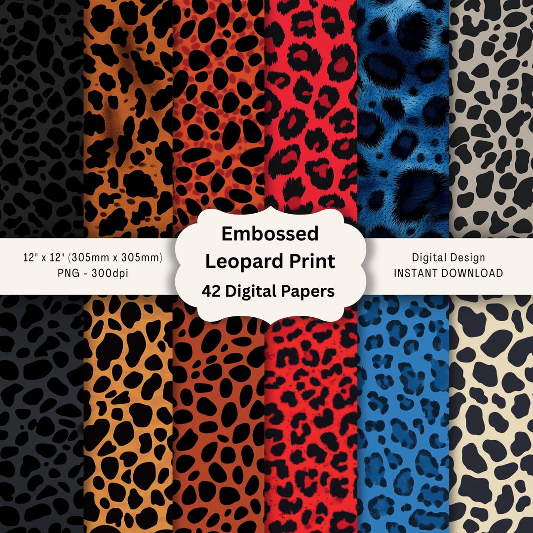 Embossed Leopard Print Digital Paper Pack – Colorful Animal Print ...