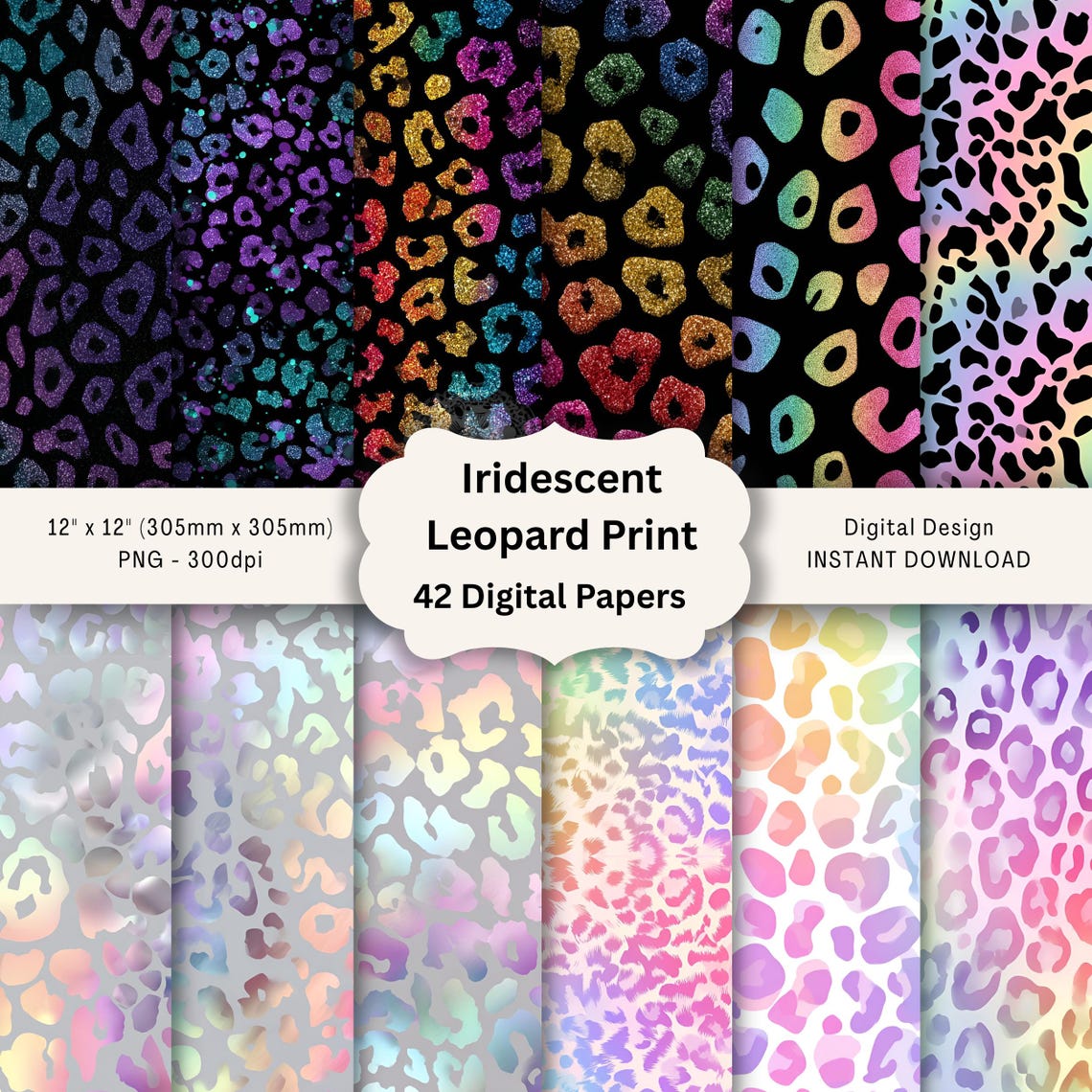 Iridescent Leopard Print Digital Paper - 42 PNG Files (digital Download ...