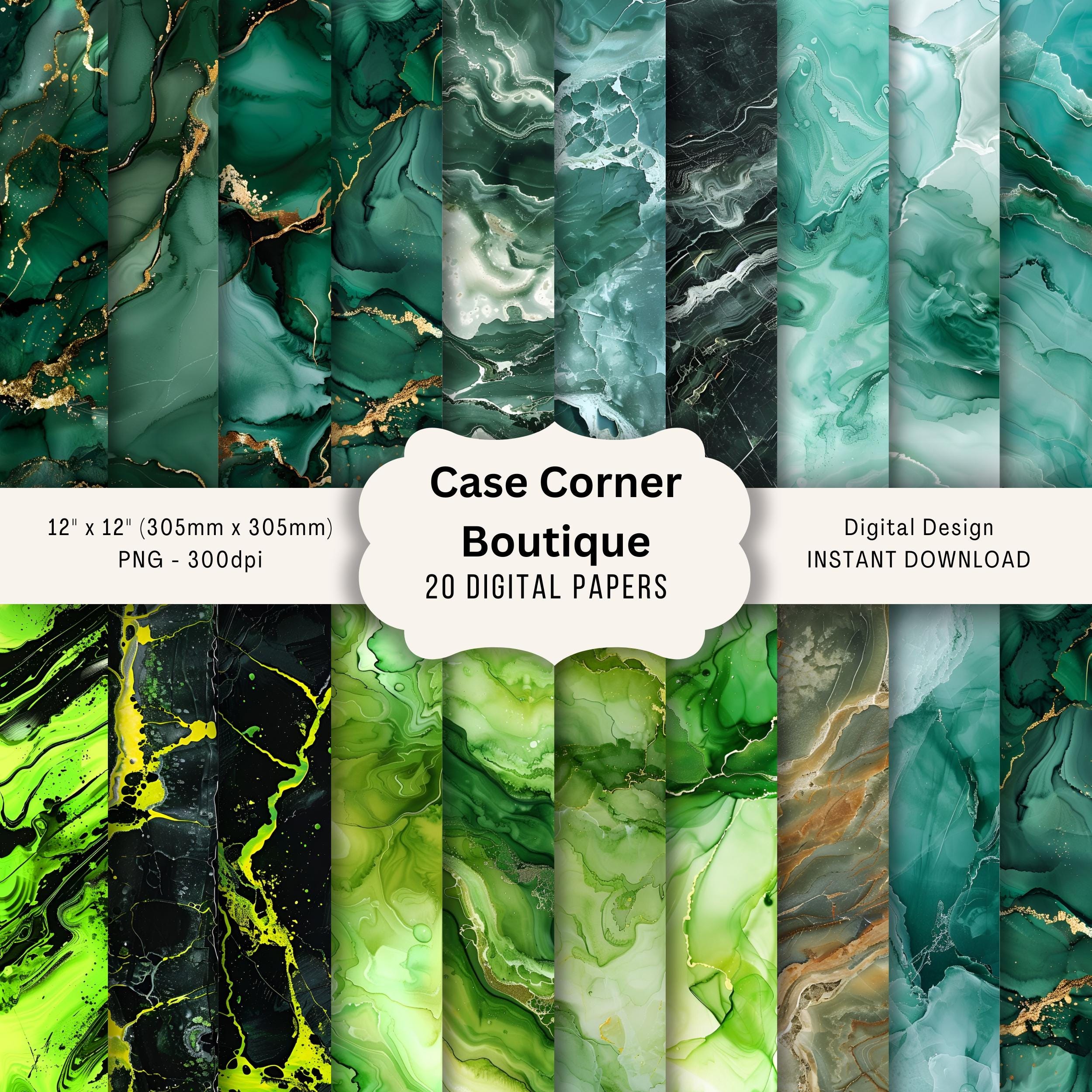 Green Marble Alcohol Ink Digital Paper, Gold Accent (PNG, 15x15, 300 ...