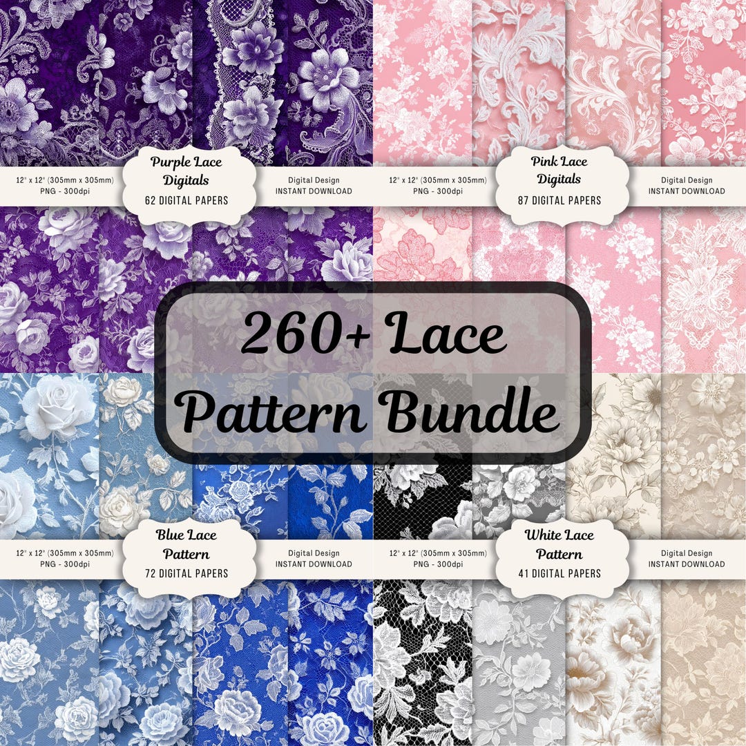 260+ Lace Digital Paper Bundle, White Floral Lace Pattern, Purple Lace ...
