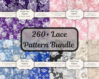 260+ Lace Digital Paper Bundle, White Floral Lace Pattern, Purple Lace ...