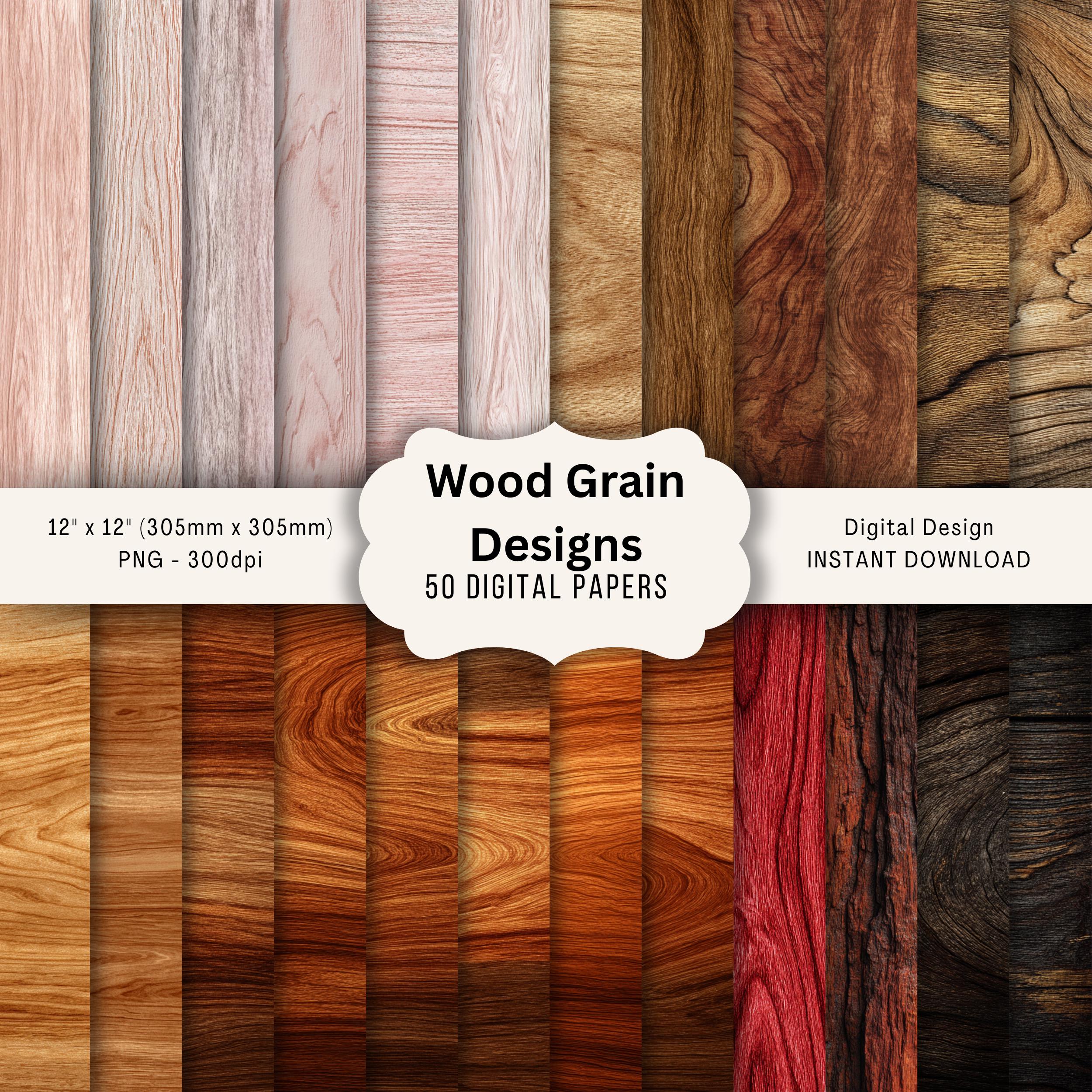 Wood Grain Digital Paper Textures - Scrapbook Backgrounds (PNG, 50 ...