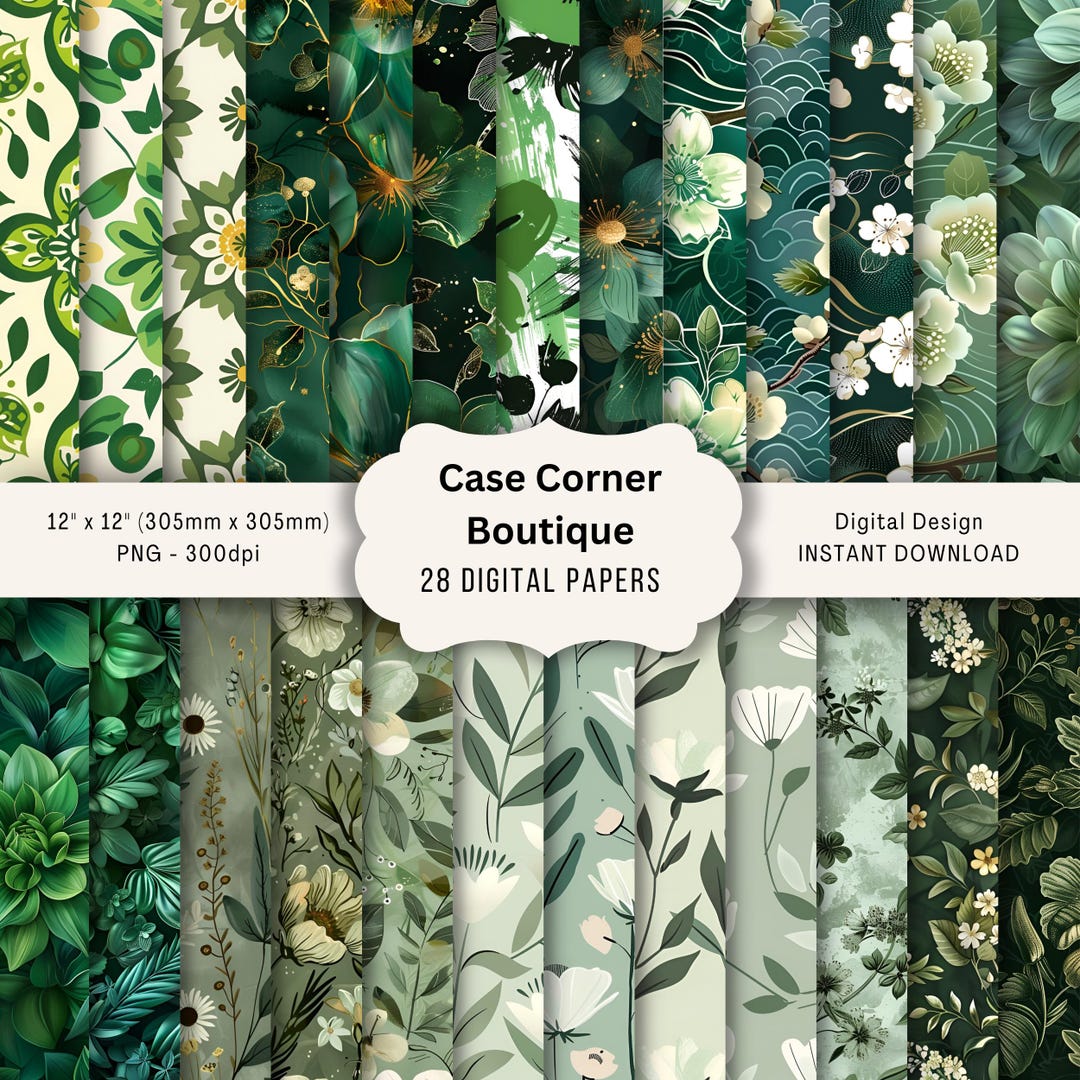 Green Floral Digital Paper Pack, Scrapbook Backgrounds (digital ...