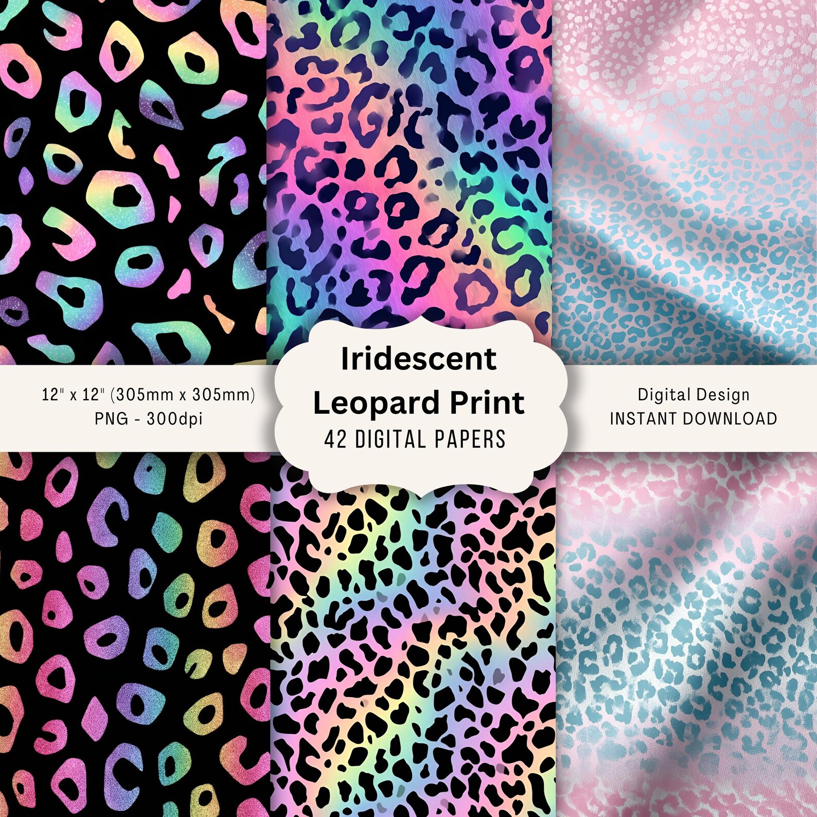 Iridescent Leopard Print Digital Paper - 42 PNG Files (digital Download ...