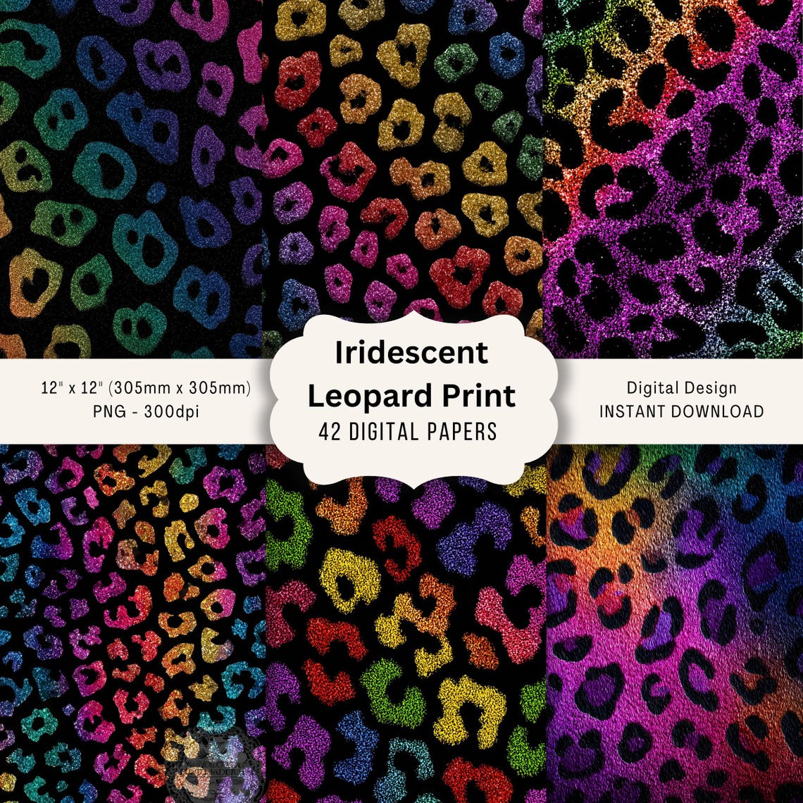 Iridescent Leopard Print Digital Paper - 42 PNG Files (digital Download ...