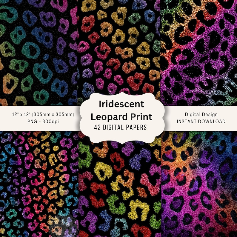 Iridescent Leopard Print Digital Paper – Rainbow Cheetah Skin ...