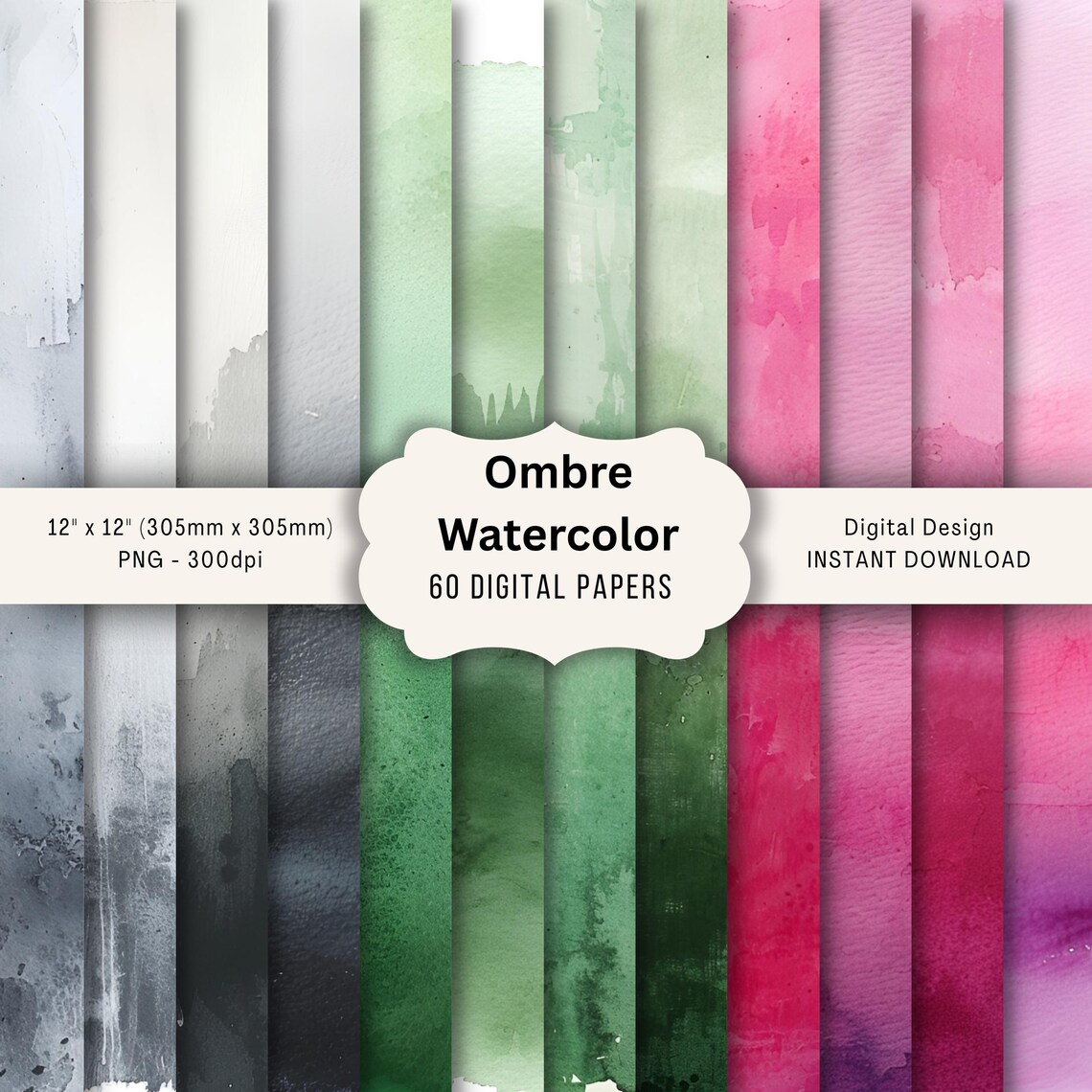 Watercolor Ombre Digital Paper – 60 Rainbow Backgrounds (digital ...