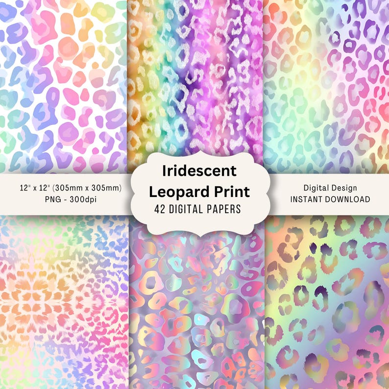 Iridescent Leopard Print Digital Paper – Rainbow Cheetah Skin ...