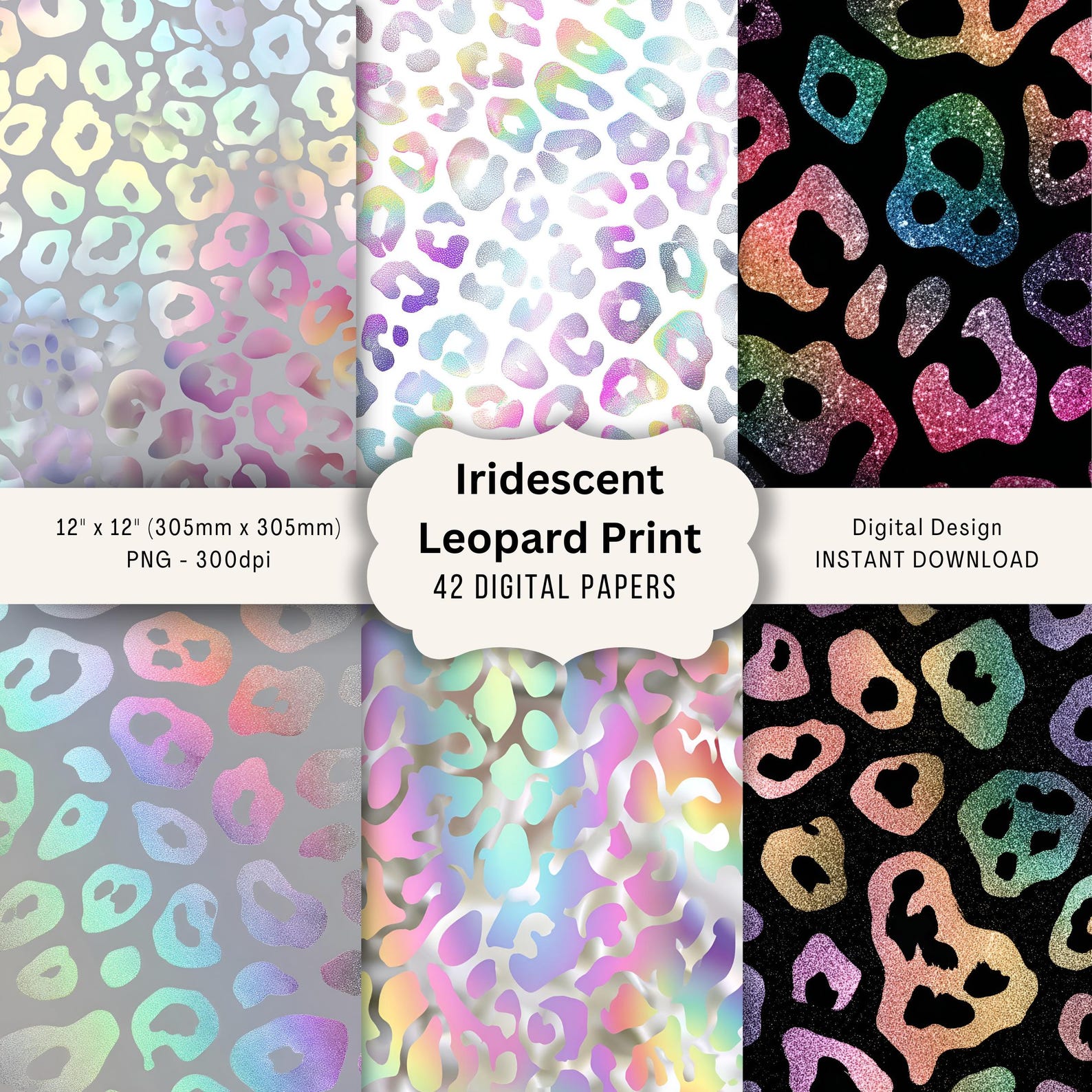 Iridescent Leopard Print Digital Paper - 42 PNG Files (digital Download ...