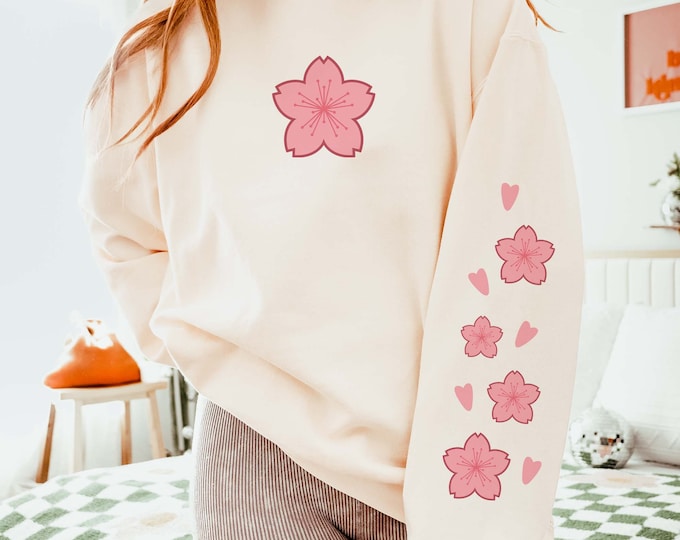 Sakura Sweater Cherry Blossom Hoodie Sweater Pullover Pink Pink