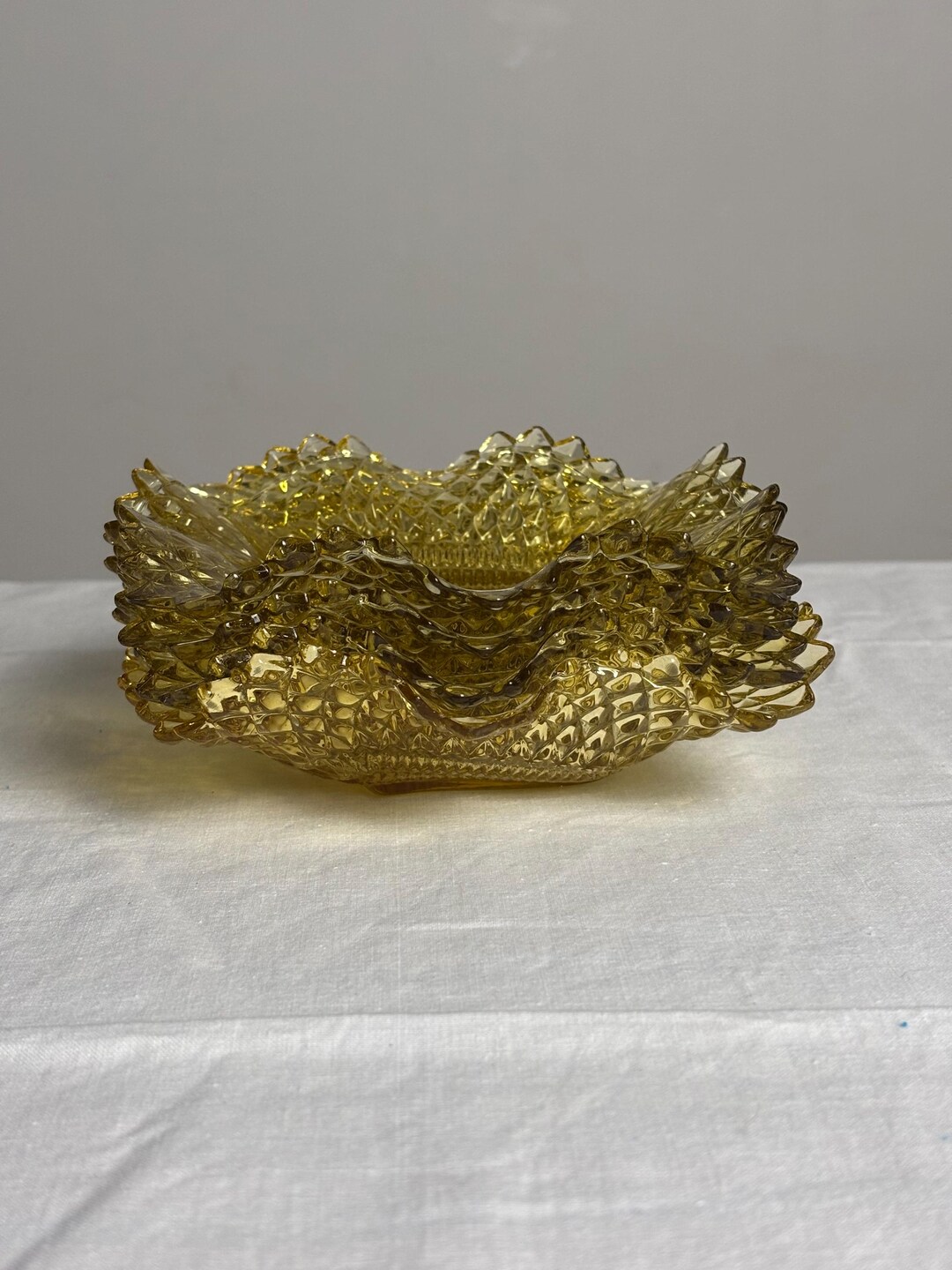 Set of Four Vintage Amber Indiana Glass Trinket Dish Diamond Point ...