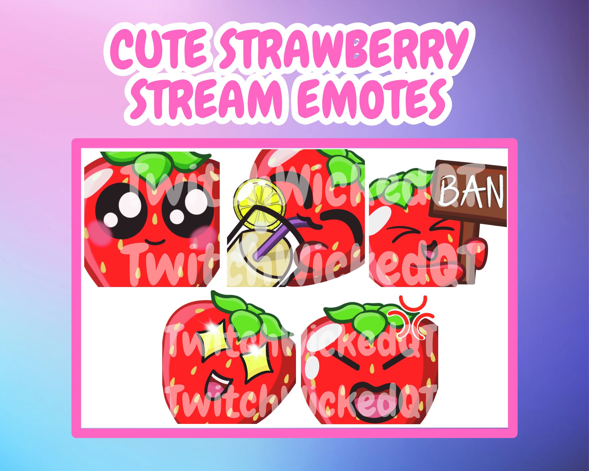 Cute Strawberry Fruit Emotes for Twitch Discord Kick - Etsy