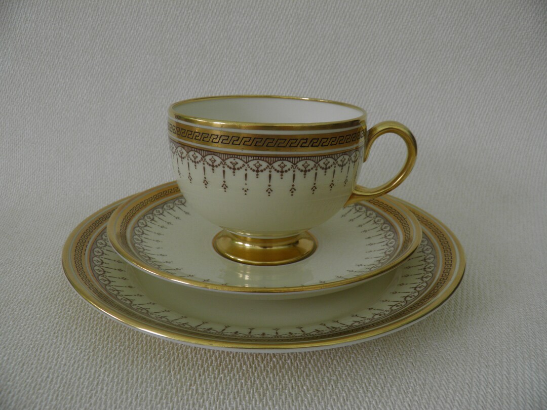 Vintage Tea Trio Set 1930s Cup Saucer Side Plate Gold Cream - Etsy
