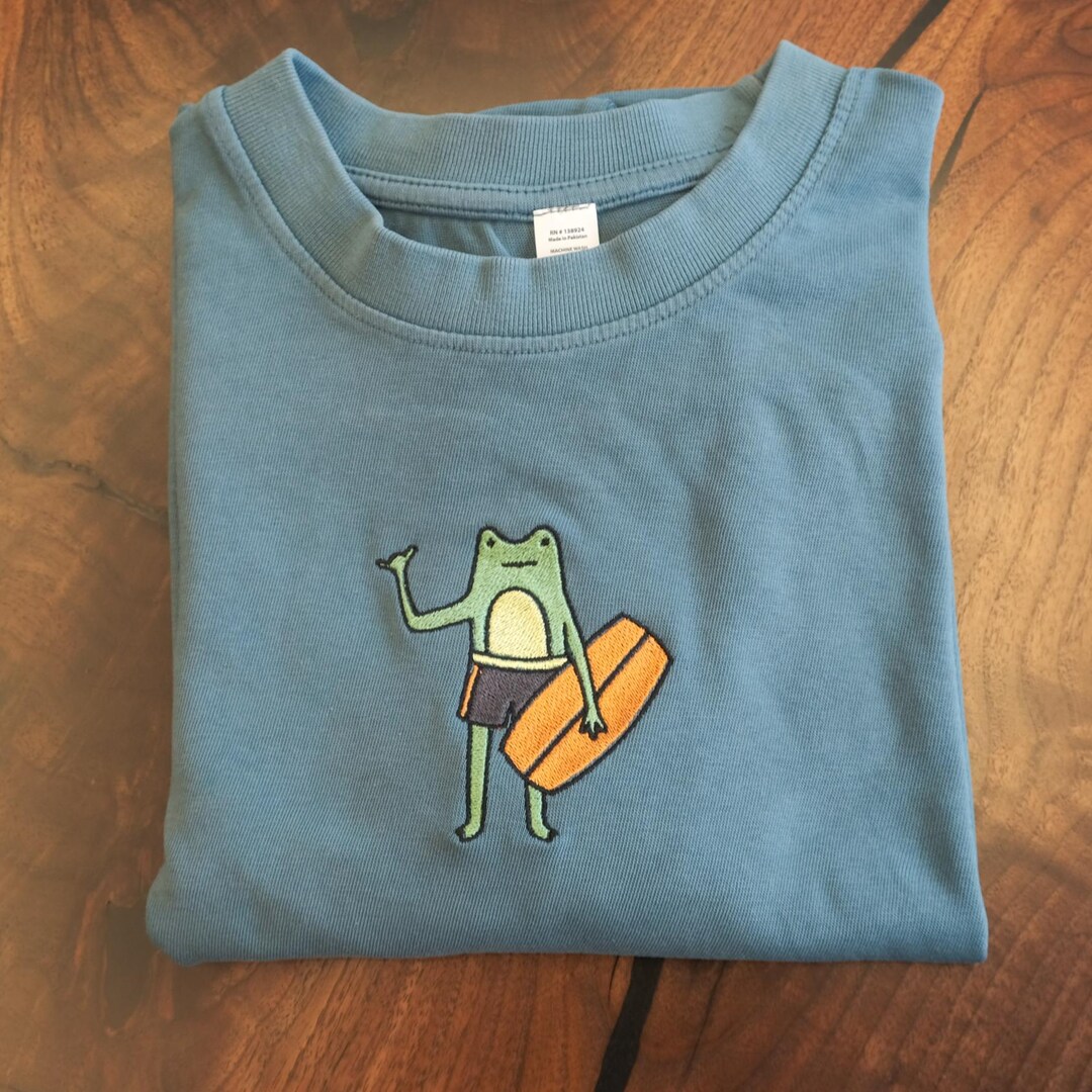 Frog With Boogie Board Shirt, Frog Shirt, Embroidered Frog Shirt, Hang ...