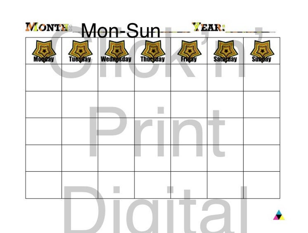 Monday-sunday Instant PDF DOWNLOAD. Blank Calendar Months to Print Out ...