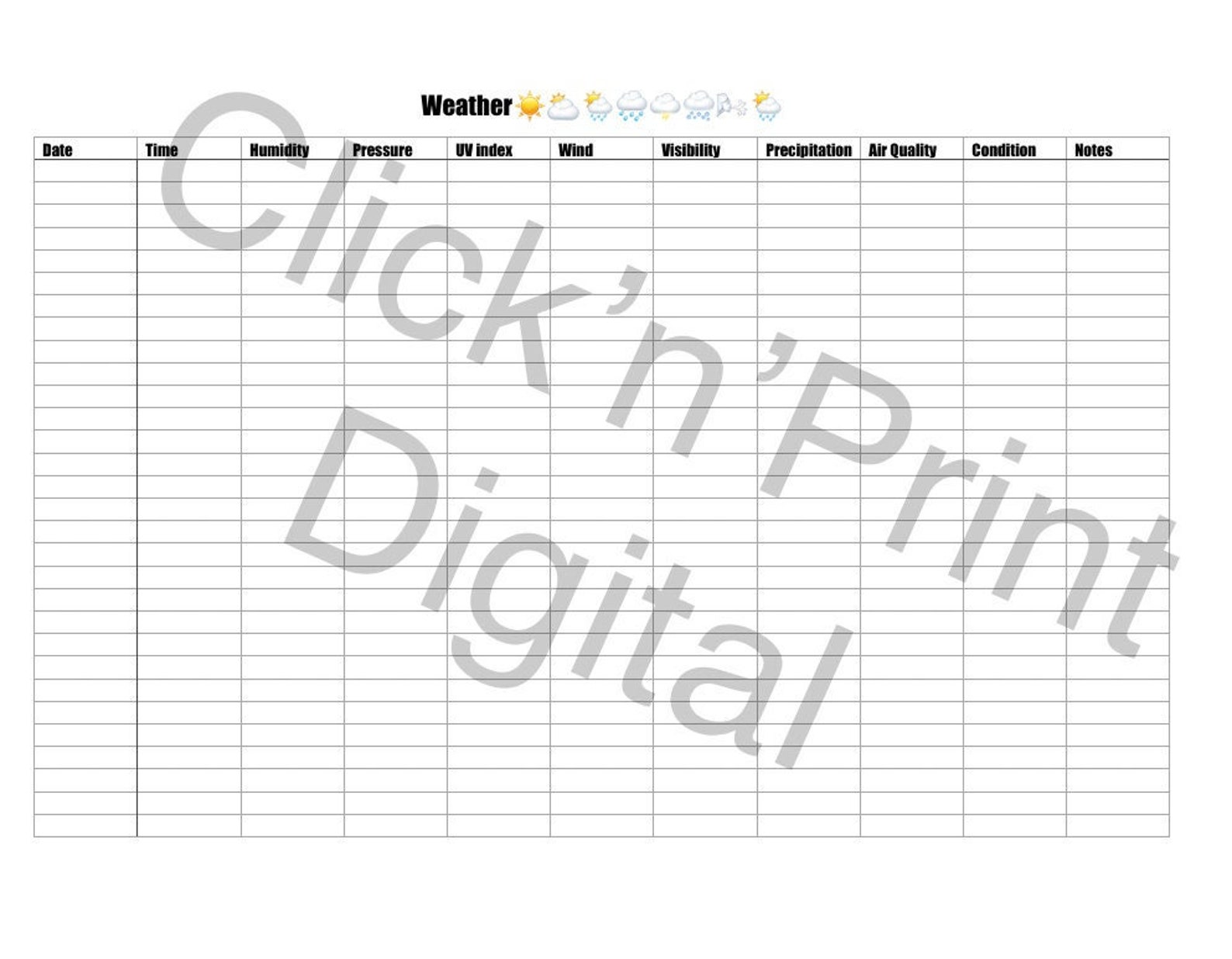 Weather Form for Business. Instant Downloadable Pdf to Print Out or Use ...