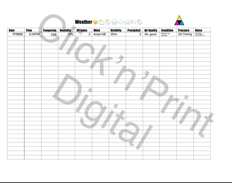 Weather Form for Business. Instant Downloadable Pdf to Print Out or Use ...