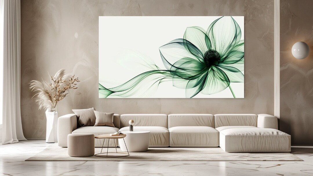 Green Line Flower Abstraction, Luxury Canvas Print, Home Decor, Canvas ...