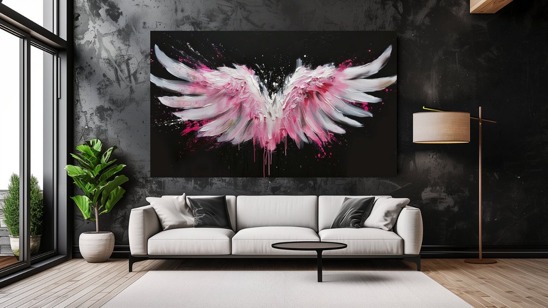 Pink, White Angel Wings, Abstract Painting Design, Canvas Print, Canvas ...