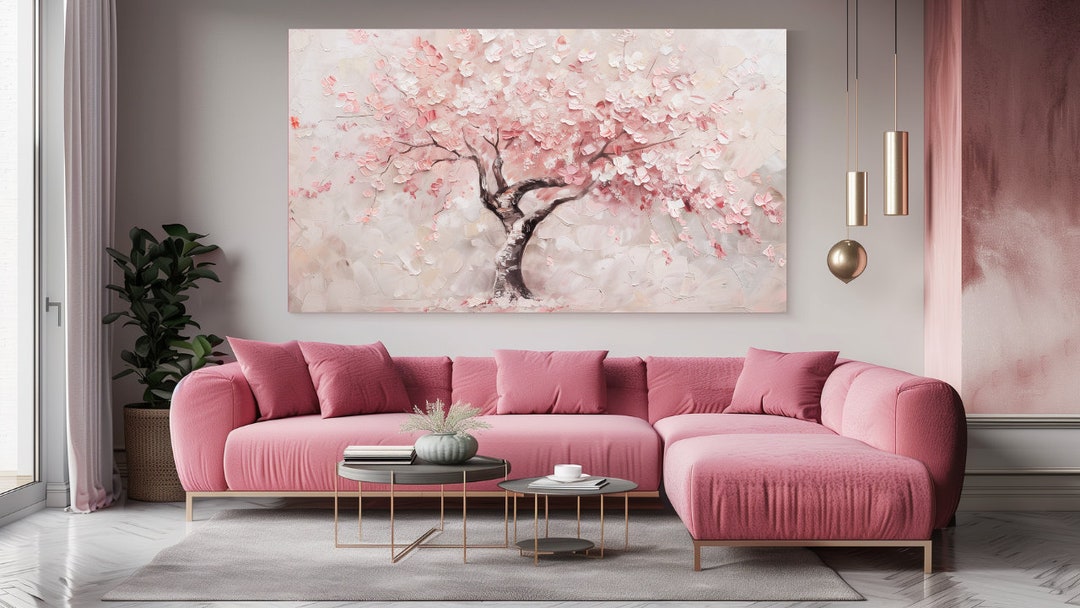 Pink, White Tree, Painting, Abstraction, Luxury Design, Canvas Print ...