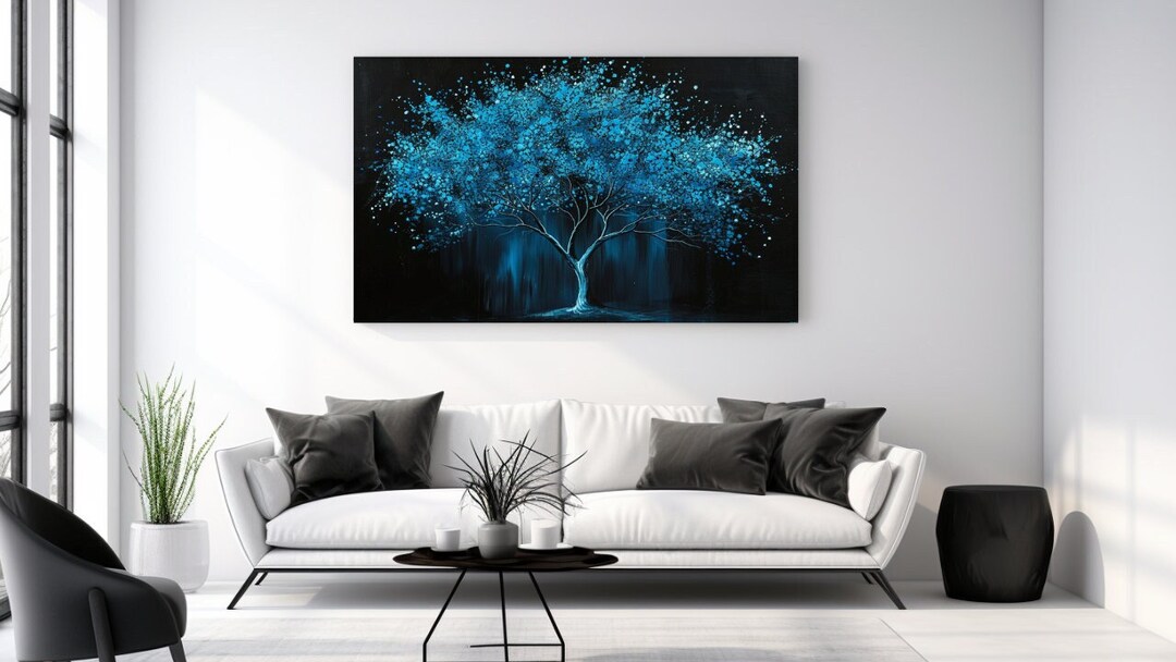 Light Blue, Painting Tree, Abstraction, Luxury Design, Canvas Print ...