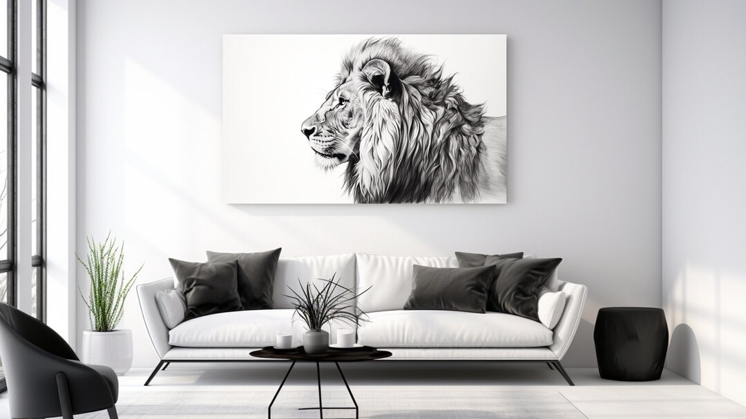 Lion Drawing Design I, Animal Print, Home Decor, Canvas Wall Art, Wall ...