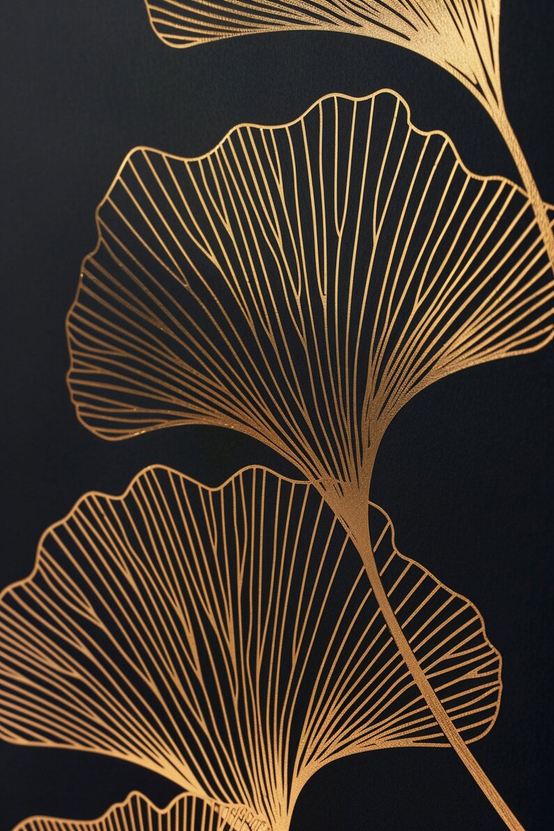 Closeup of an Art Deco, Ginkgo Leaves, SET of Two, Canvas Print, Modern ...
