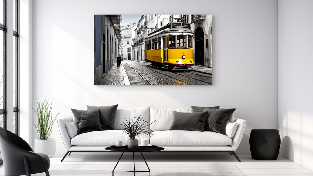 Retro Yellow Funicular Tram I, Lisbon, City Print, Home Decor, Canvas ...