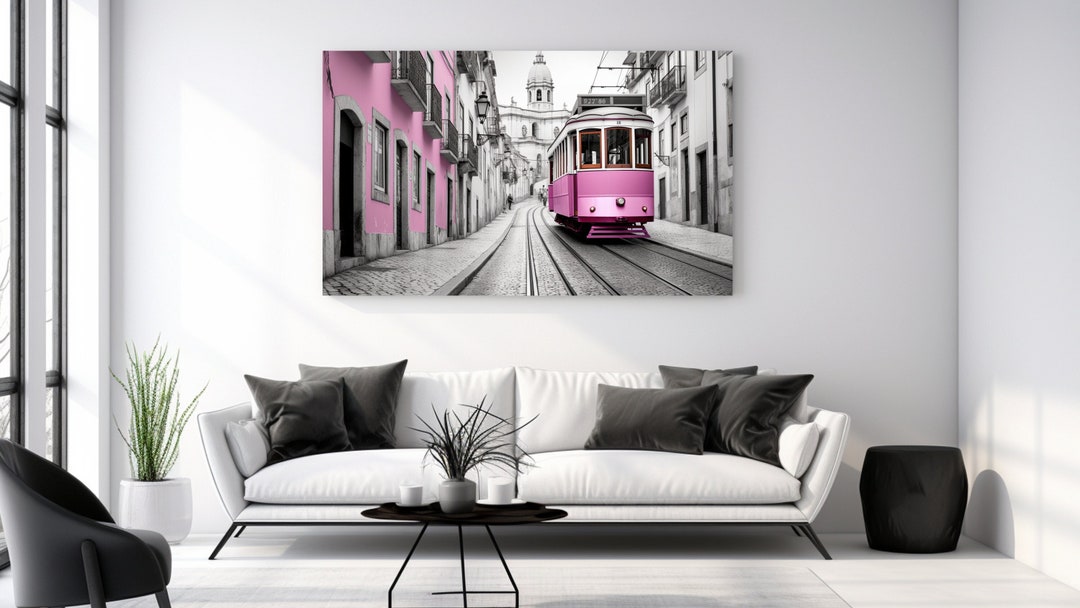 Retro Pink Funicular Tram I, Lisbon, City Print, Home Decor, Canvas ...